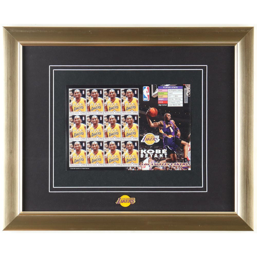Kobe Bryant Custom Framed 2004 Uncut Postage Stamp Sheet with Vintage ...