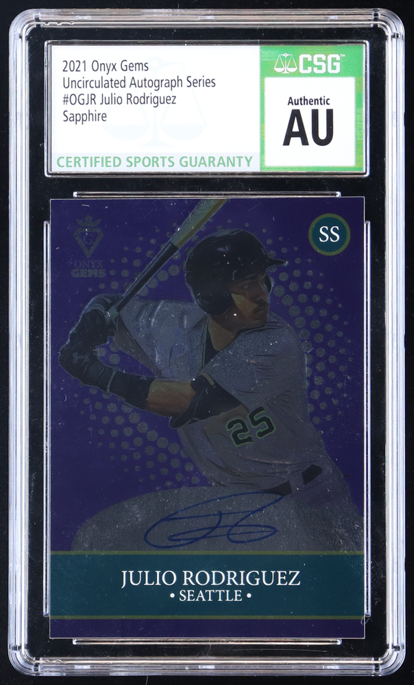 Julio Rodriguez 2021 Onyx Gems Uncirculated Autograph Series Sapphire # ...