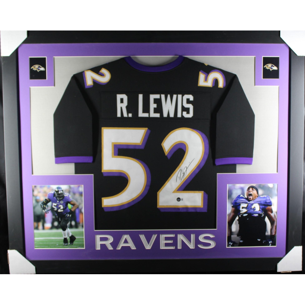 Ray Lewis Signed 35x43 Custom Framed Jersey Display (Beckett ...