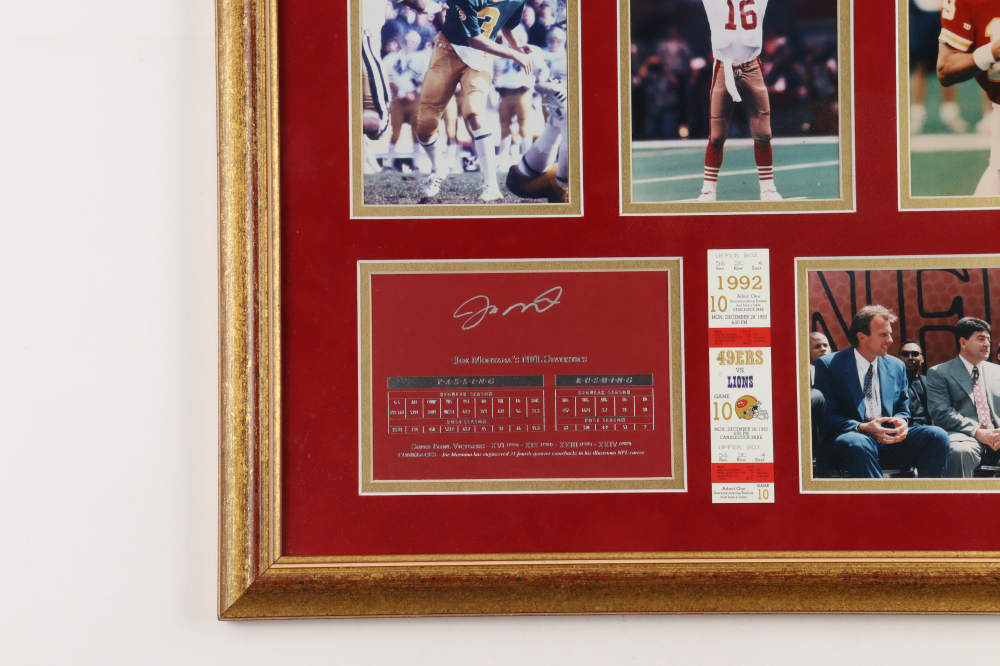 Joe Montana Signed 49ers Custom Framed Photo Display with 1992 Ticket (Beckett) | Pristine Auction