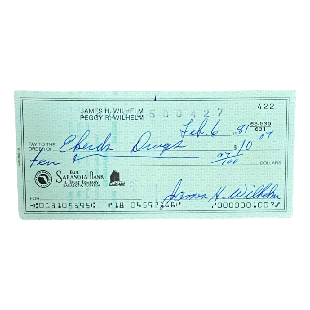 Hoyt Wilhem Signed 1981 Personal Bank Check (Beckett) | Pristine Auction