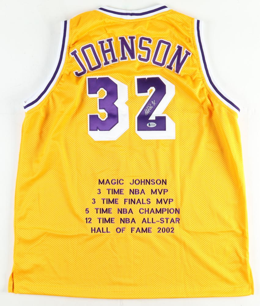 Magic Johnson Signed Career Highlight Stat Jersey (Beckett) | Pristine ...