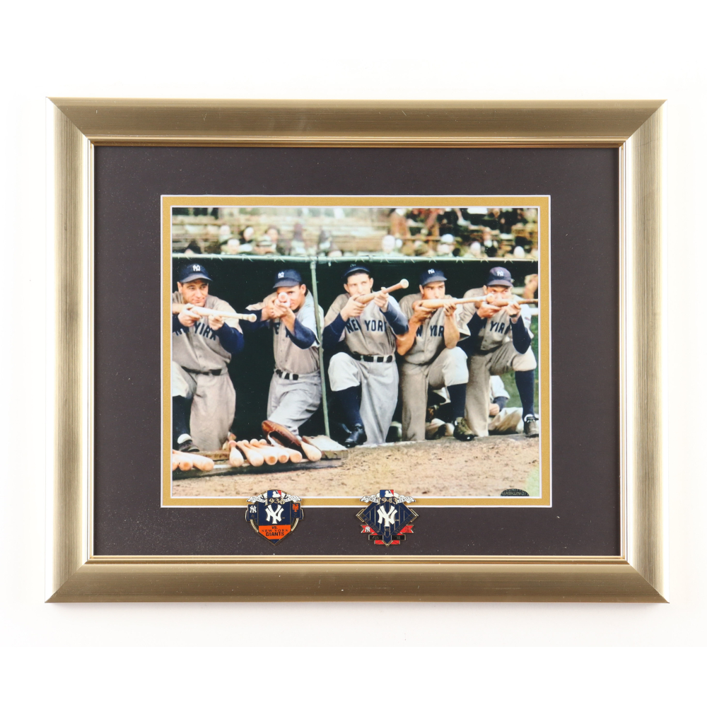 Yankees Custom Framed Photo Display with (2) Yankees World Series Pins | Pristine Auction
