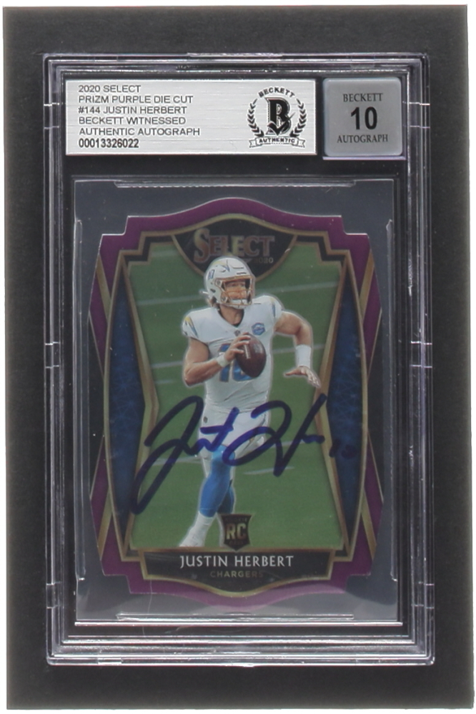 Justin Herbert Signed 2020 Select Prizm Purple Die Cut #144 (BGS ...