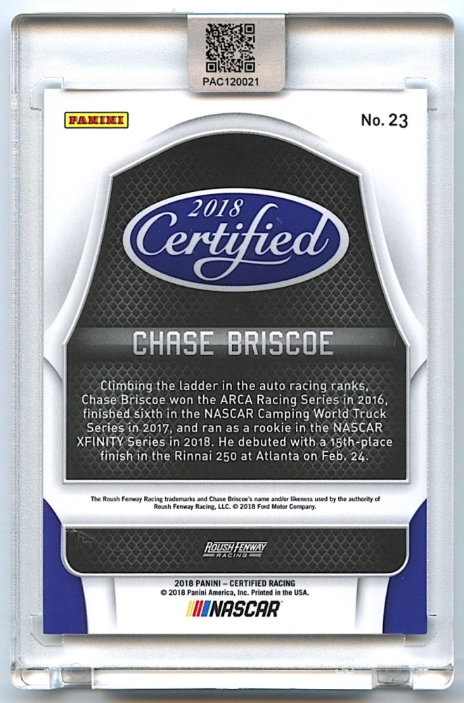 Chase Briscoe Signed 2018 Certified #23 Orange #/249 (PA Encapsulated ...