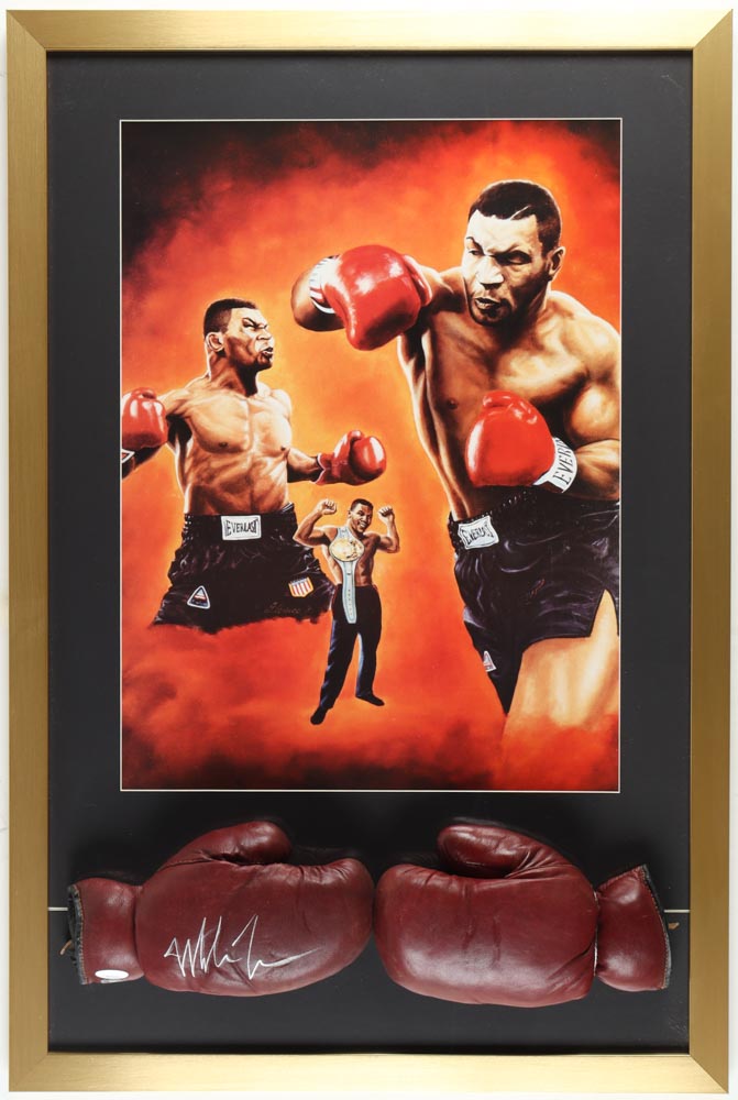 Mike Tyson Signed Custom Framed Vintage Burgundy Boxing Glove Set ...