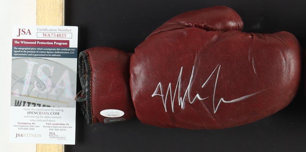 Mike Tyson Signed Custom Framed Vintage Burgundy Boxing Glove Set ...