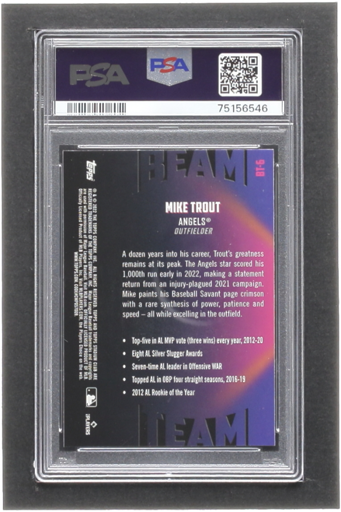 Mike Trout 2022 Stadium Club Chrome Beam Team Wave Refractors #BT6 (PSA ...