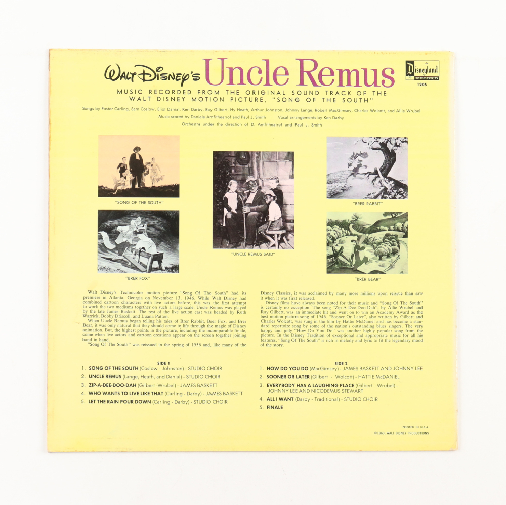 1963 Walt Disney's "Uncle Remus" Original Motion Picture Sound Track ...