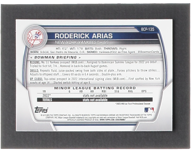 Roderick Arias 2023 Bowman Chrome Mega Box Prospects #BCP135 RC ...