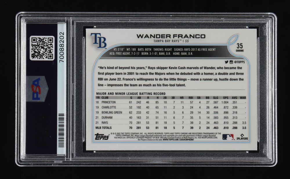 Wander Franco 2022 Topps Chrome Prism Refractors #35 RC (PSA 9 ...