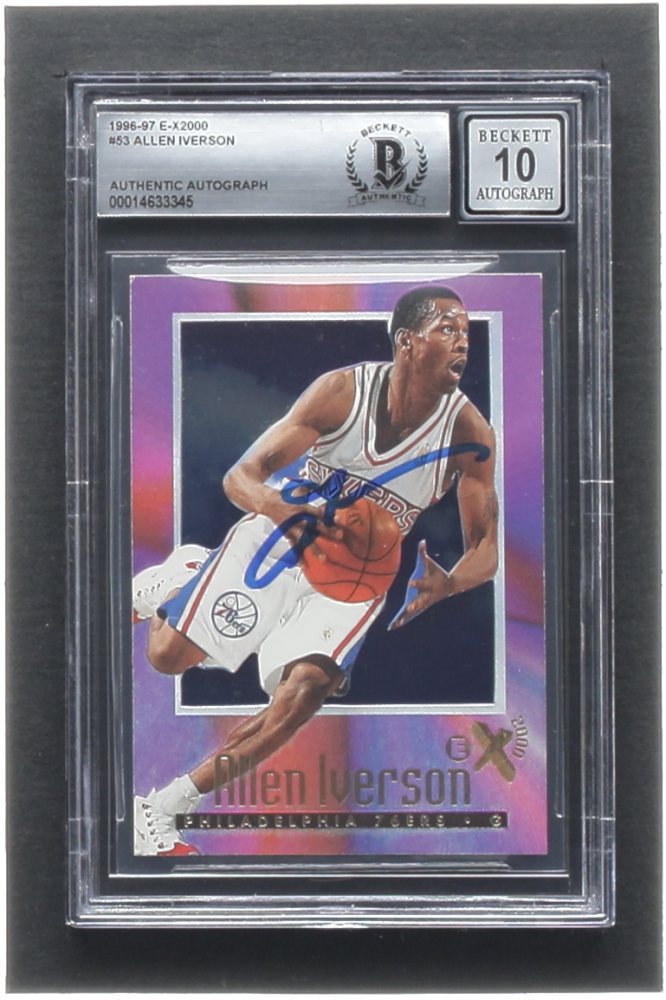 Allen Iverson Signed 1996-97 E-X2000 #53 RC (BGS | Autograph Graded BGS ...