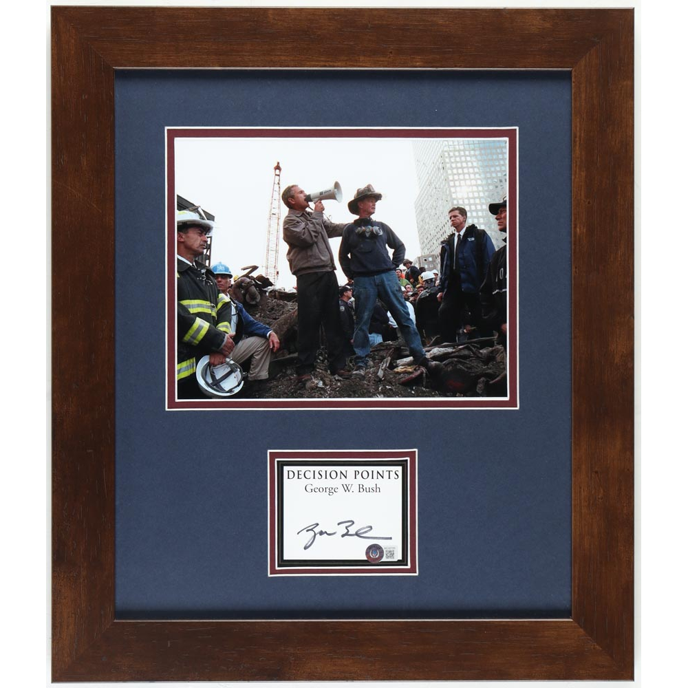 George W. Bush Signed Cut Custom Framed 9/11 Ground Zero Speech Display (Beckett) | Pristine Auction