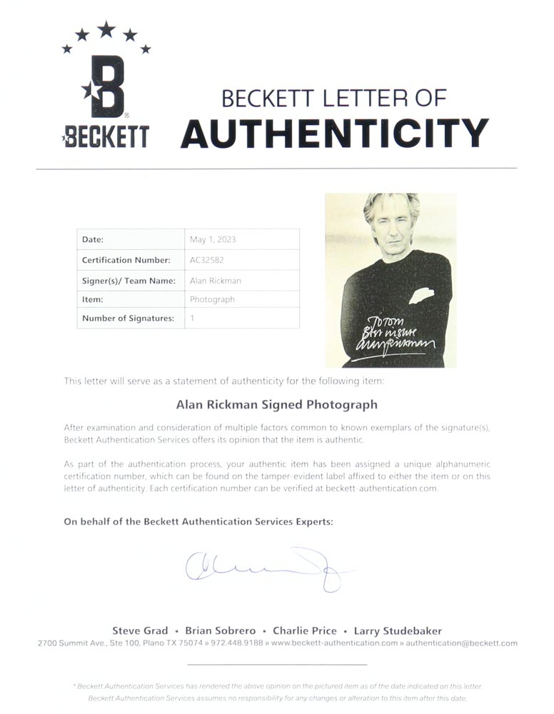 Alan Rickman Signed "Harry Potter" Custom Matted Photo Display ...