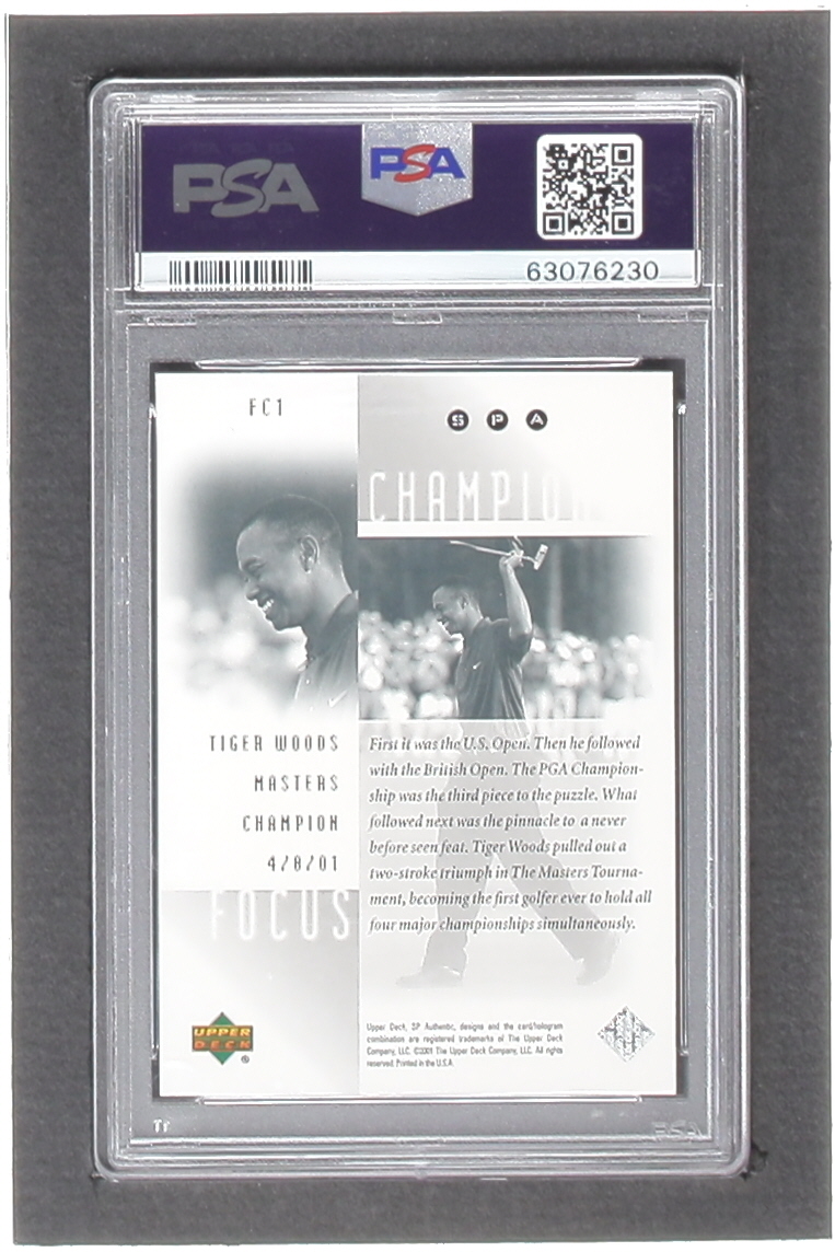 Tiger Woods 2001 SP Authentic Focus on a Champion #FC1 RC (PSA 8 ...