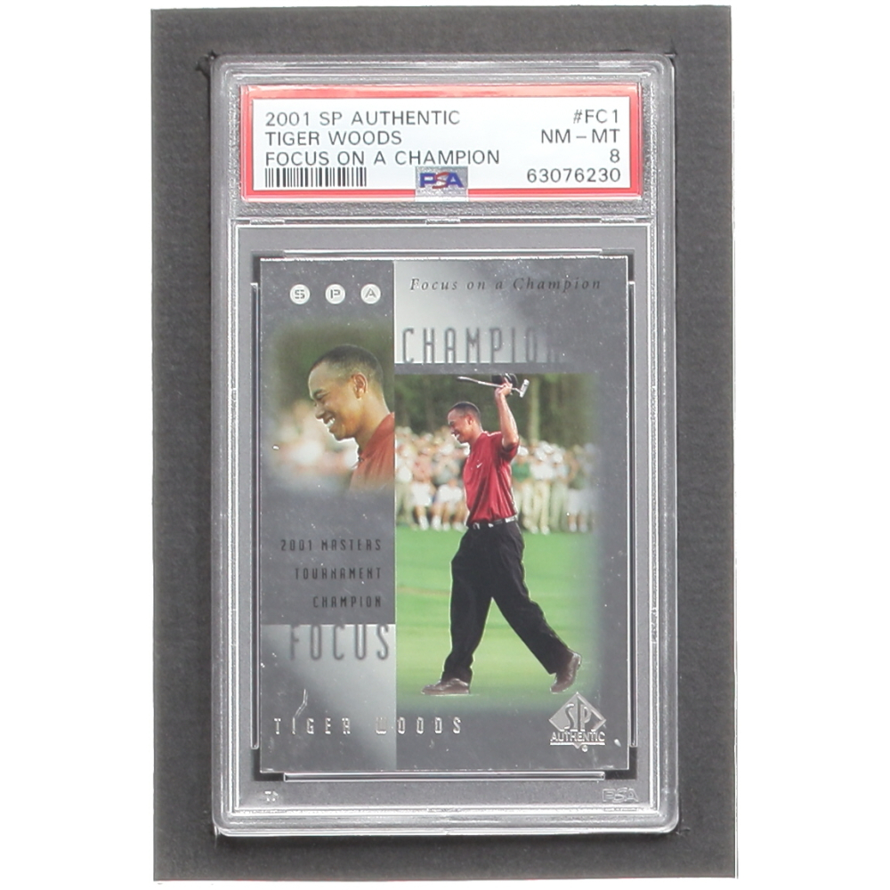 Tiger Woods 2001 SP Authentic Focus on a Champion #FC1 RC (PSA 8 ...