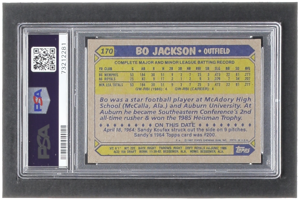 Bo Jackson 1987 Topps #170 RC (PSA 9) | Pristine Auction