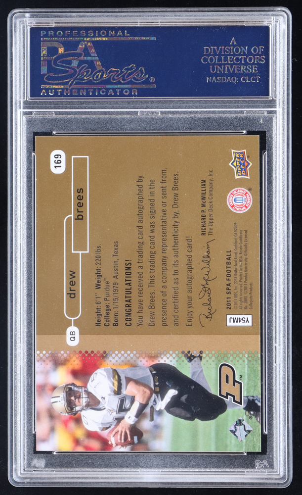 Drew Brees 2011 SP Authentic Autographs Gold #169 FW #3/5 (PSA 10 ...