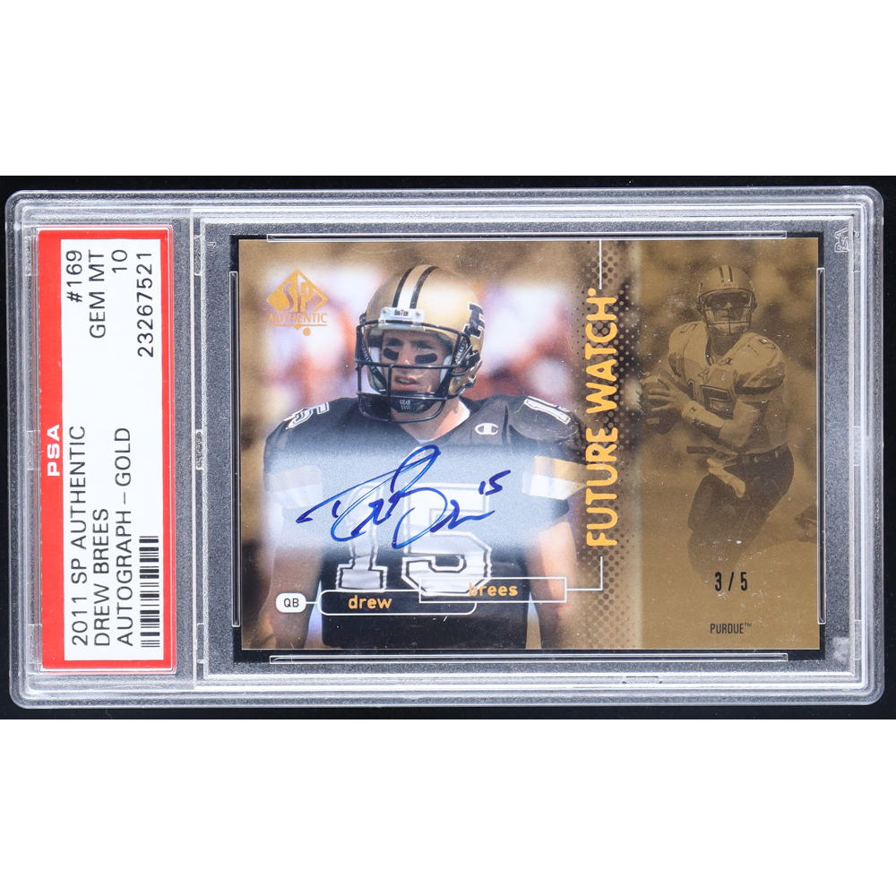 Drew Brees 2011 SP Authentic Autographs Gold #169 FW #3/5 (PSA 10 ...