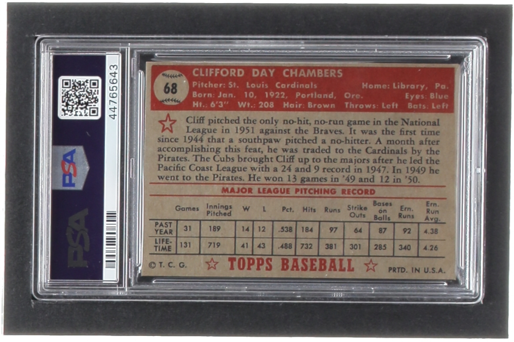 Cliff Chambers 1952 Topps #68 (PSA) | Pristine Auction