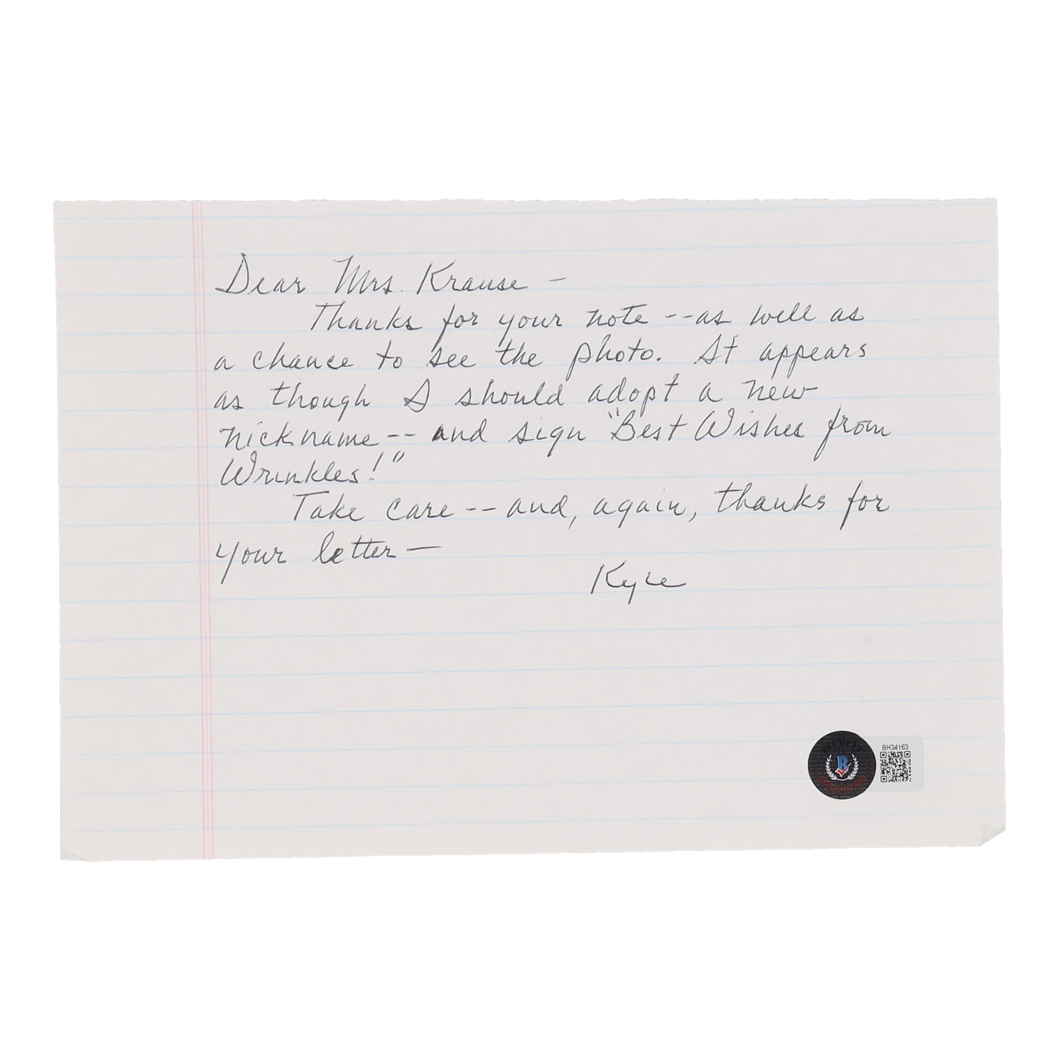 Kyle Rote Signed 6x8.5 Handwritten Letter (Beckett) | Pristine Auction