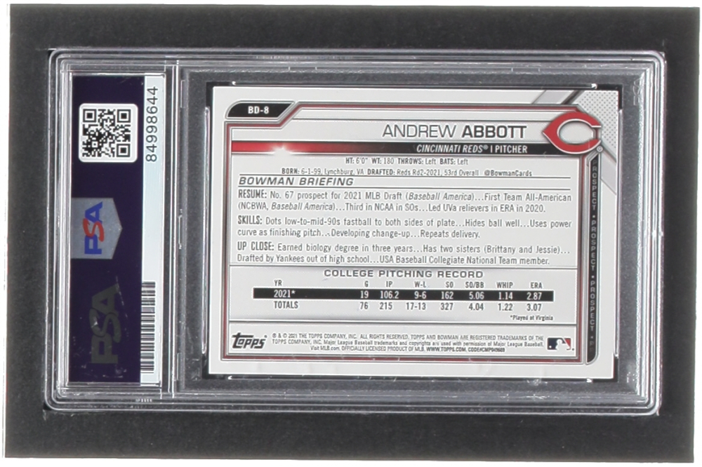 Andrew Abbott Signed 2021 Bowman Draft #BD8 RC (PSA | Autograph Graded ...