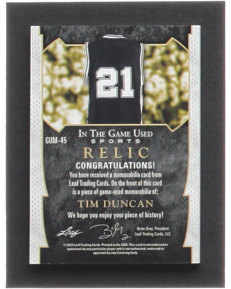 Tim Duncan 2022 ITG Used Sports Game Used Memorabilia Silver Sparkle # ...