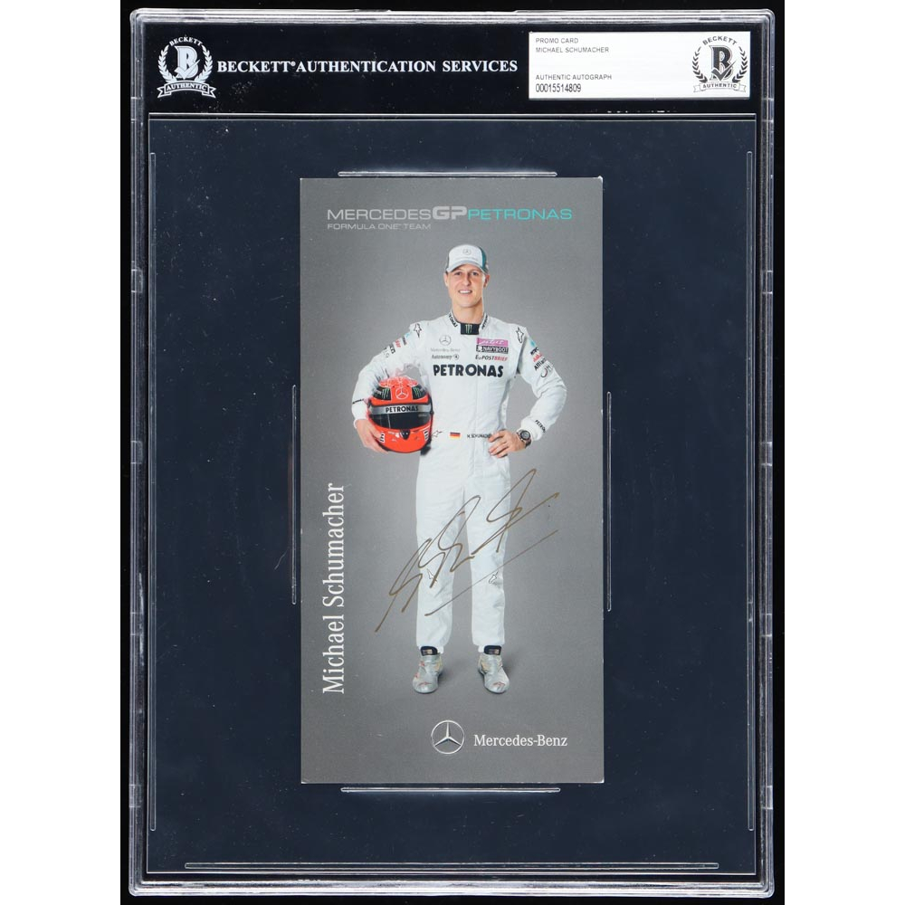 Michael Schumacher Signed Mercedes Racing 5x8 Promo Card (Beckett ...