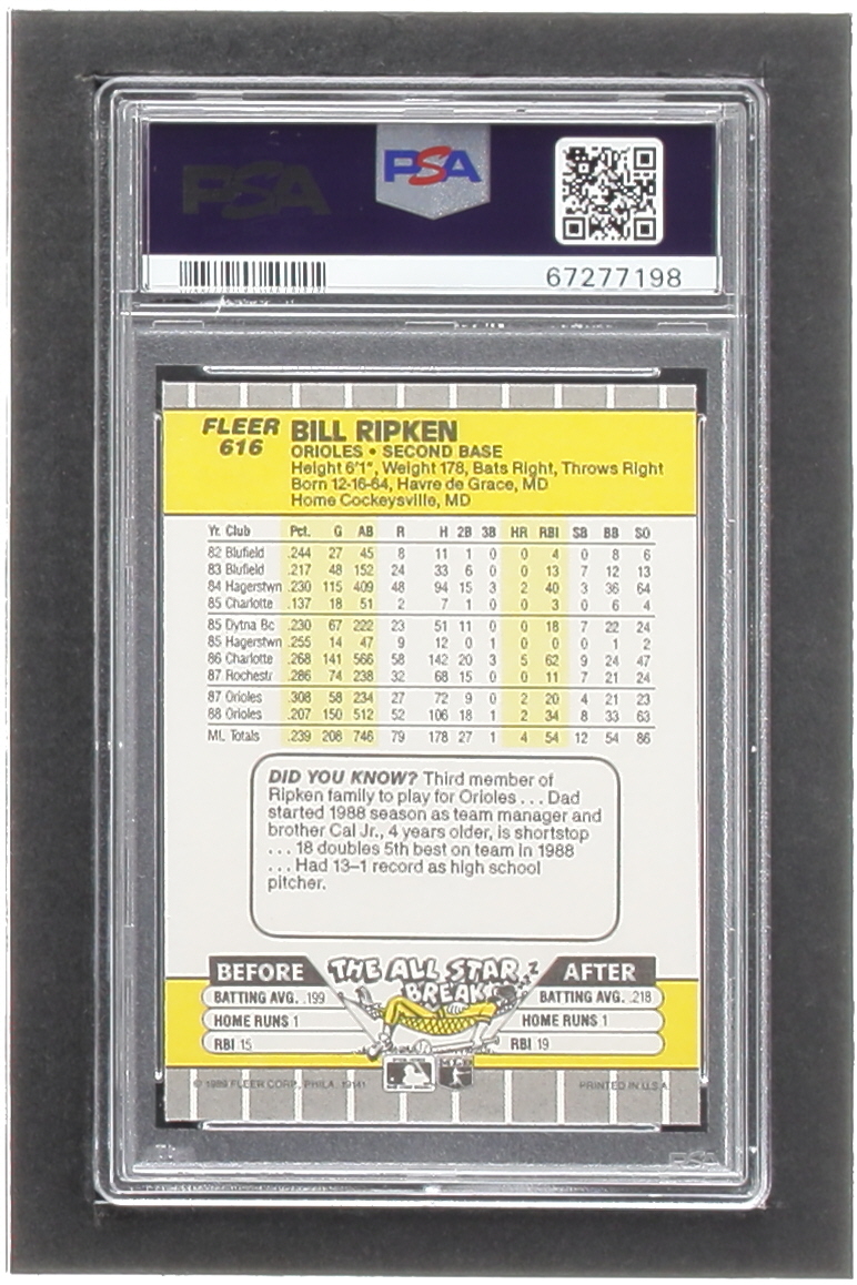 Bill Ripken 1989 Fleer #616A / F*** Face Written on Knob of Bat (PSA 9 ...