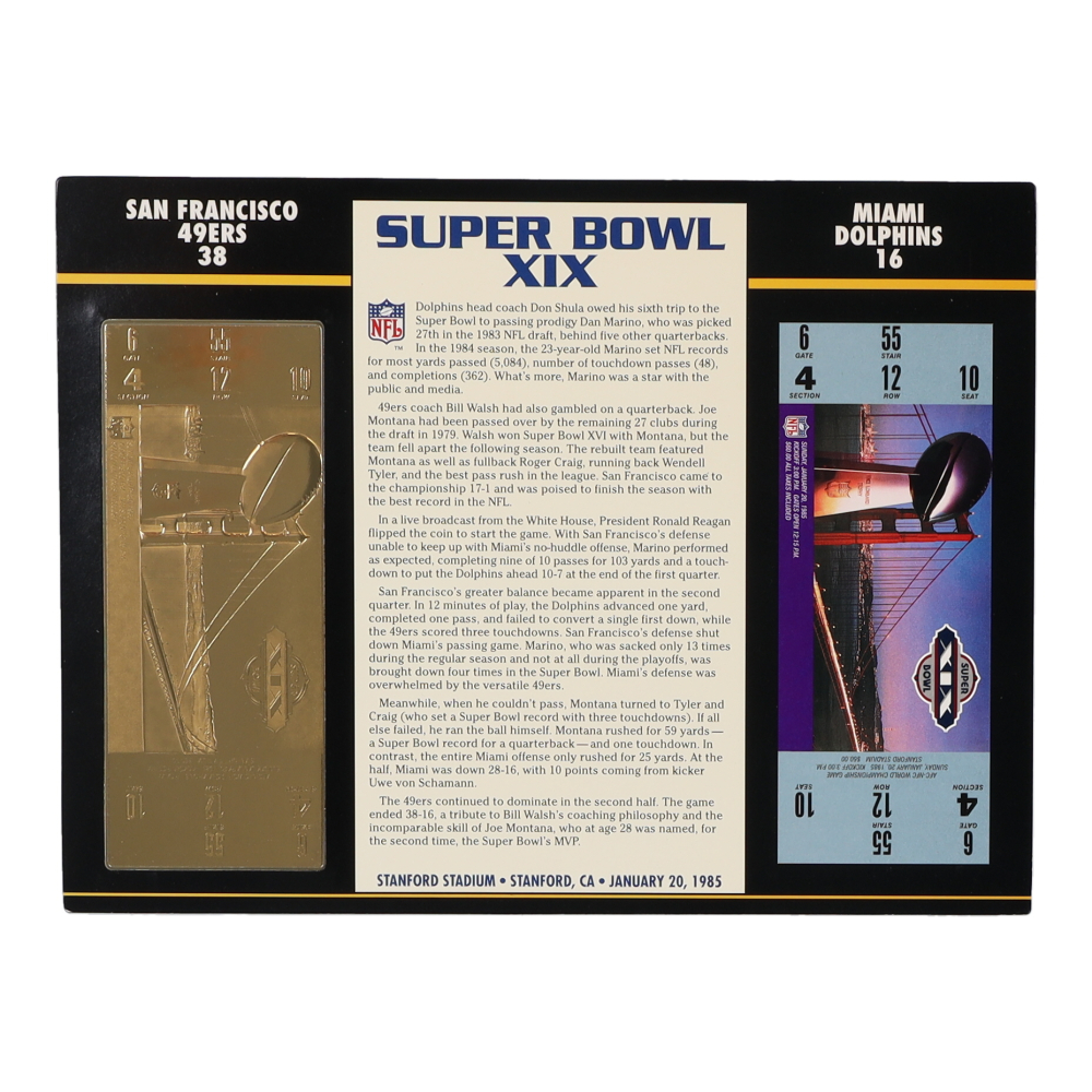 Super Bowl XIX Commemorative 9x12 Score Card Display with 22kt Gold ...