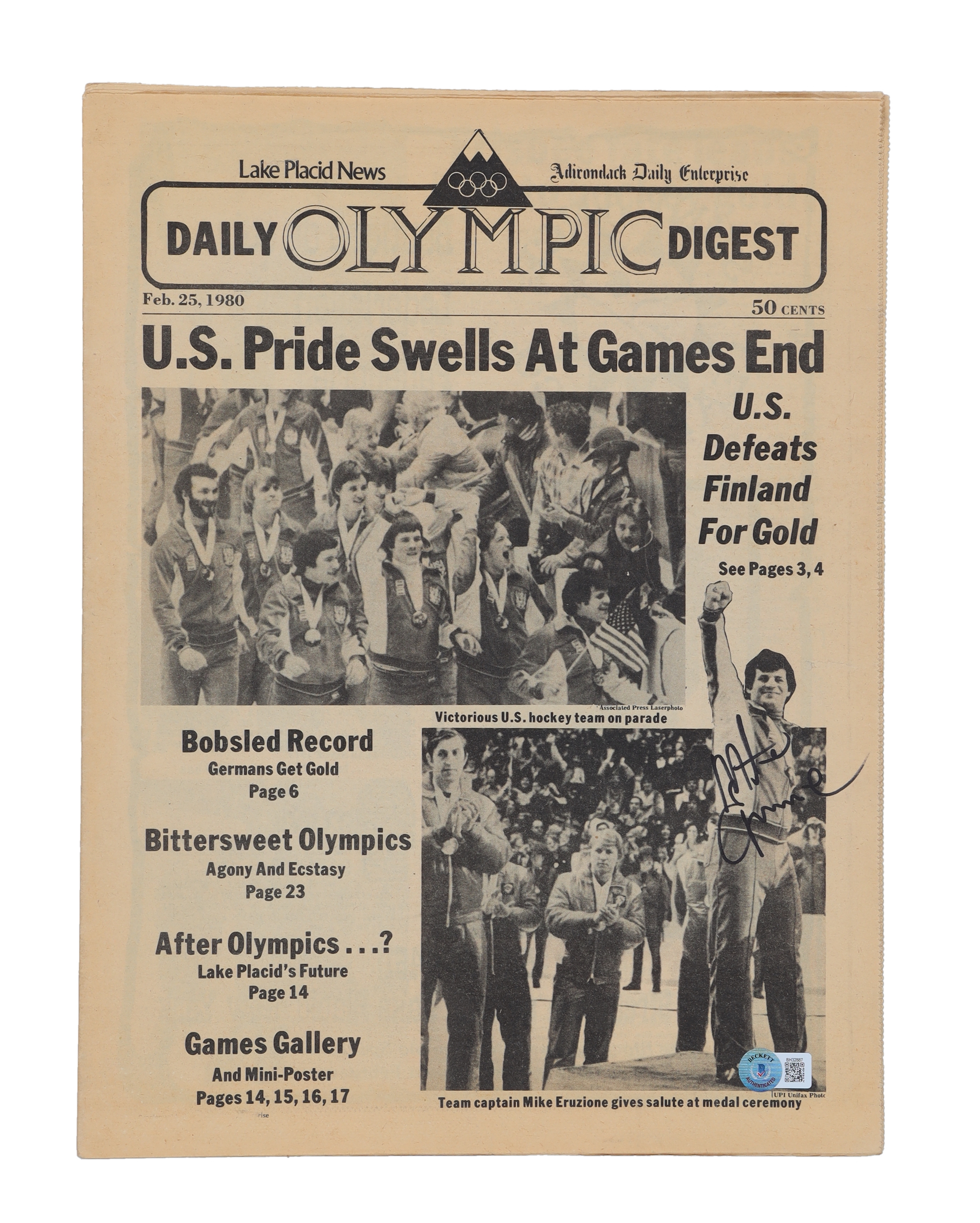 Mike Eruzione Signed 1980 "Daily Olympic Digest" Newspaper (Beckett ...