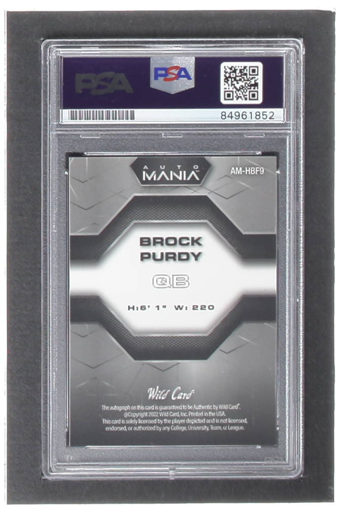 Brock Purdy 2022 Wild Card Auto Mania Black Friday Black on Black Hex # ...