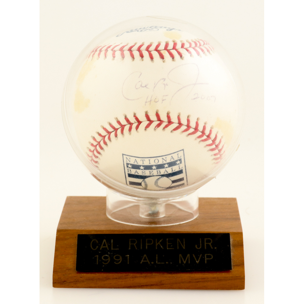 Cal Ripken Jr. Signed Hall of Fame Logo OML Baseball with Display Case ...