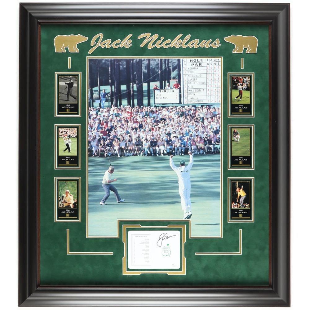 Jack Nicklaus Signed Custom Framed Augusta Score Card Display with (6 ...