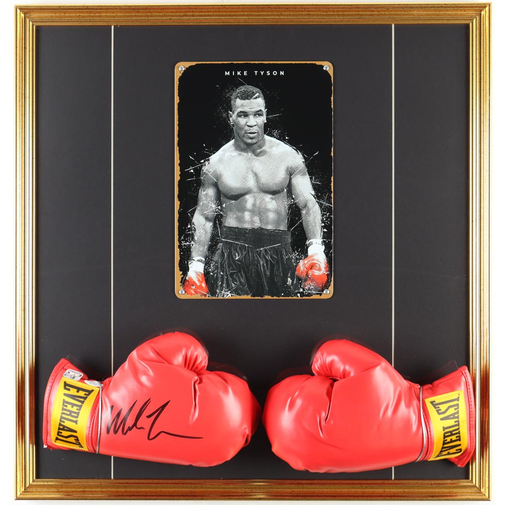 Mike Tyson Signed Custom Framed Pair of (2) Everlast Boxing Gloves with ...
