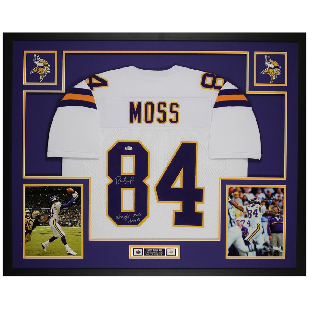 Randy Moss Signed Custom Framed Jersey Display Inscribed "Straight Cash ...