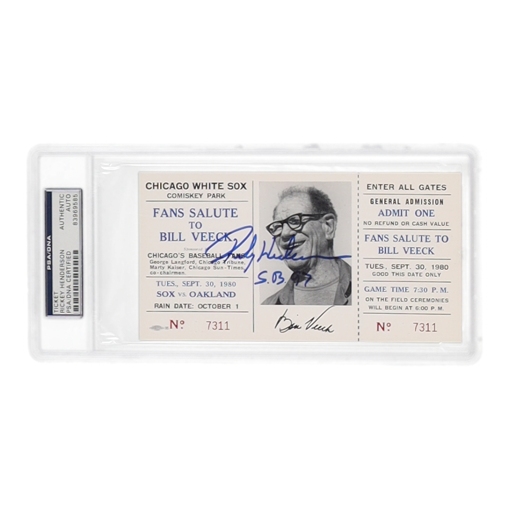 Rickey Henderson Signed "Fans Salute to Bill Veeck" Ticket (PSA ...
