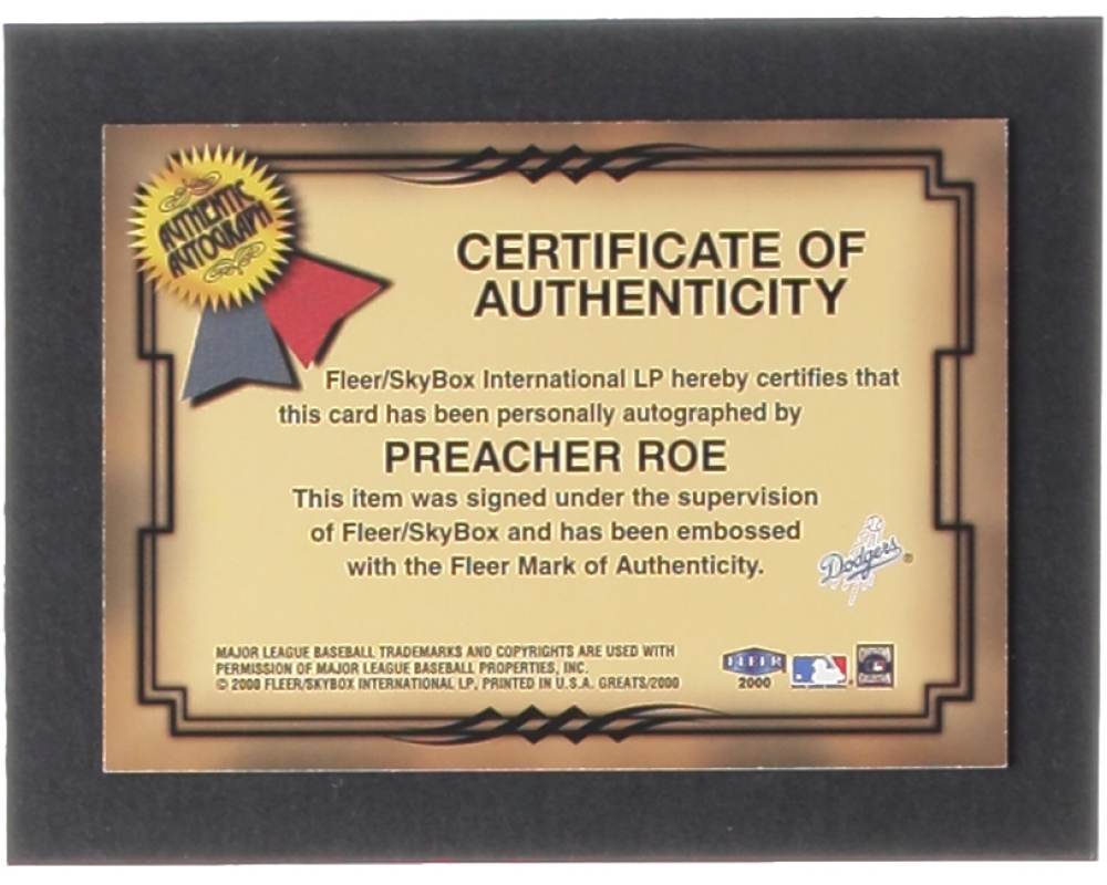 Preacher Roe 2000 Greats of the Game Autographs #70 | Pristine Auction