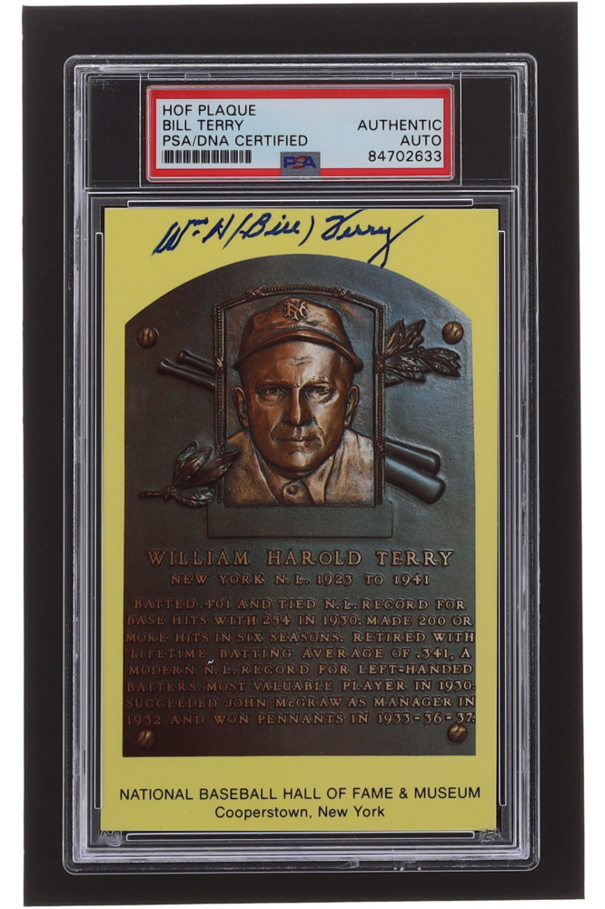 Bill Terry Signed Hall of Fame Plaque Postcard (PSA) | Pristine Auction