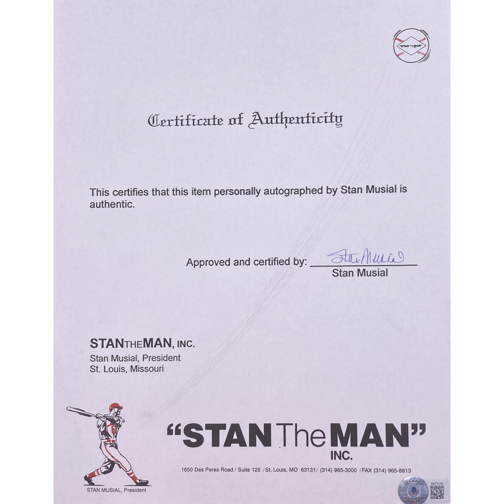 Stan Musial Signed "Stan the Man" Certificate (Beckett) | Pristine Auction