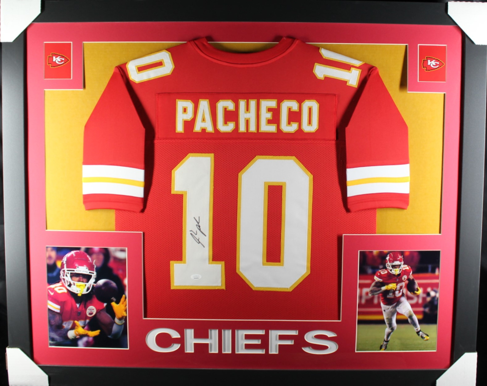 Isiah Pacheco Signed 35x43 Custom Framed Jersey Display (JSA ...
