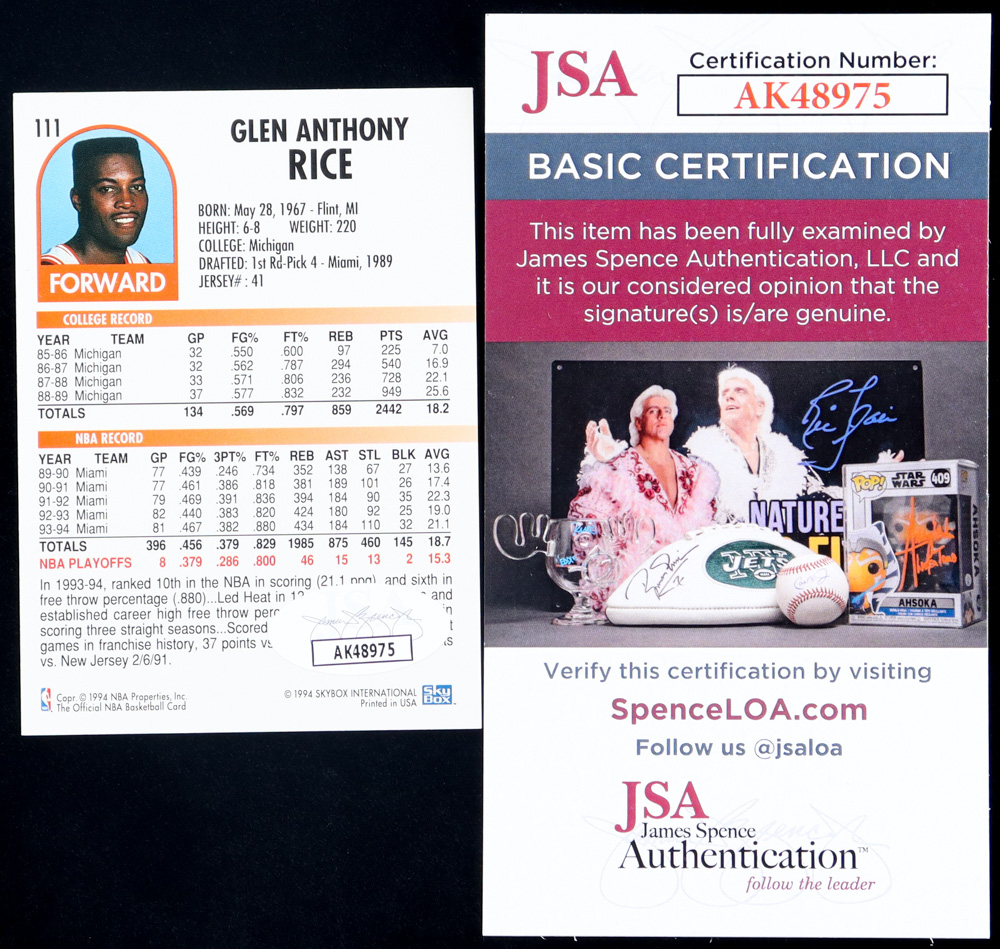 Glen Rice Signed 1994-95 Hoops #111 (JSA) | Pristine Auction