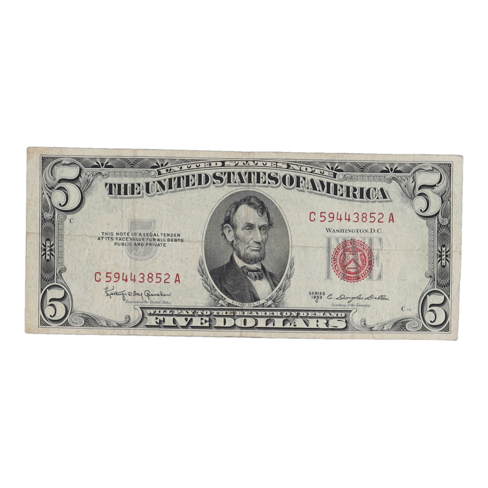 1953-C $5 Five Dollar Red Seal U.S. National Currency Bank Note ...