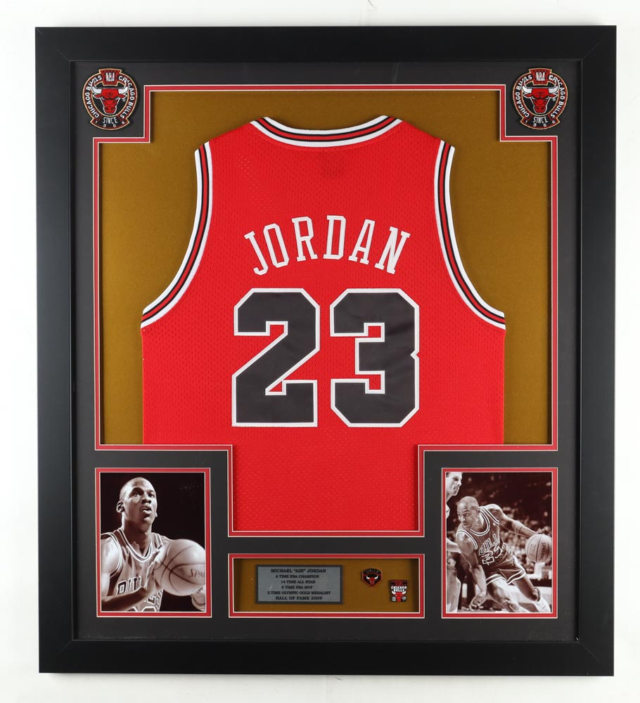 Michael Jordan Custom Framed Jersey Display With (2) Bulls Pins ...