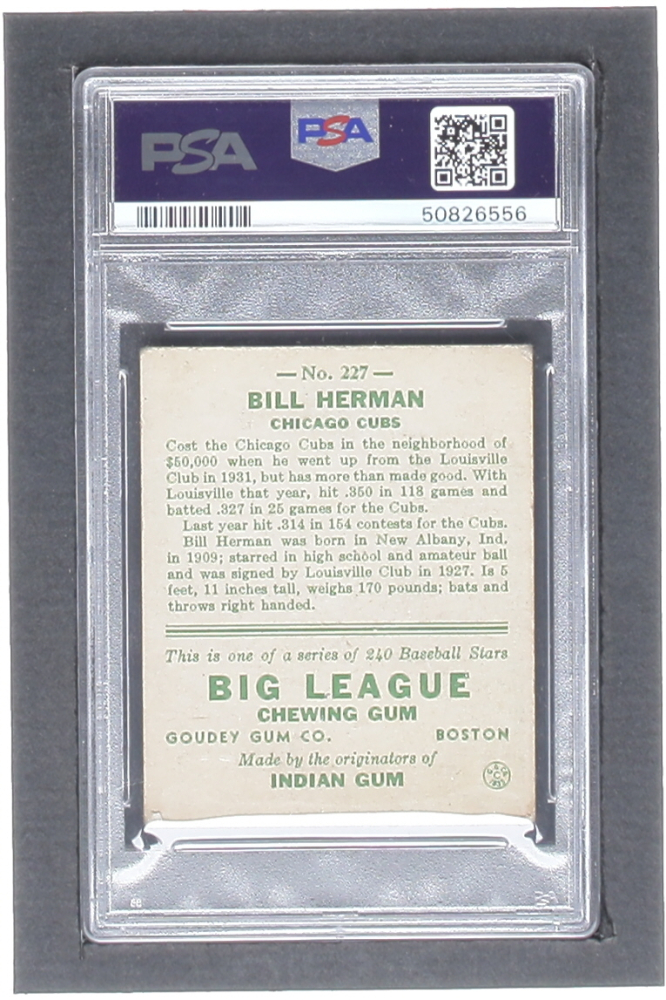 Bill Herman 1933 Goudey #227 RC (PSA 3) | Pristine Auction