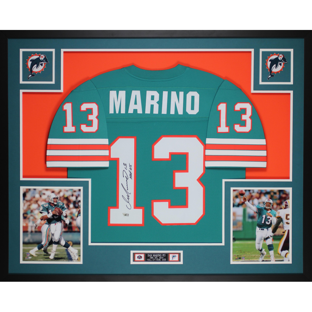 Dan Marino Signed Custom Framed Jersey Display Inscribed "HOF 05 ...
