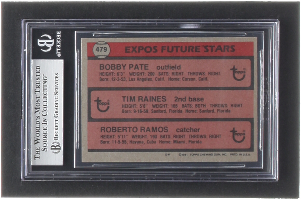 Tim Raines / Roberto Ramos / Bobby Pate 1981 Topps #479 RC (BGS 6.5 ...
