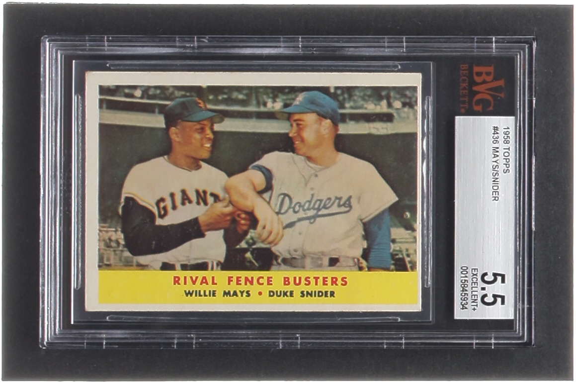 Willie Mays / Duke Snider 1958 Topps #436 Rival Fence Busters (BVG 5.5 ...