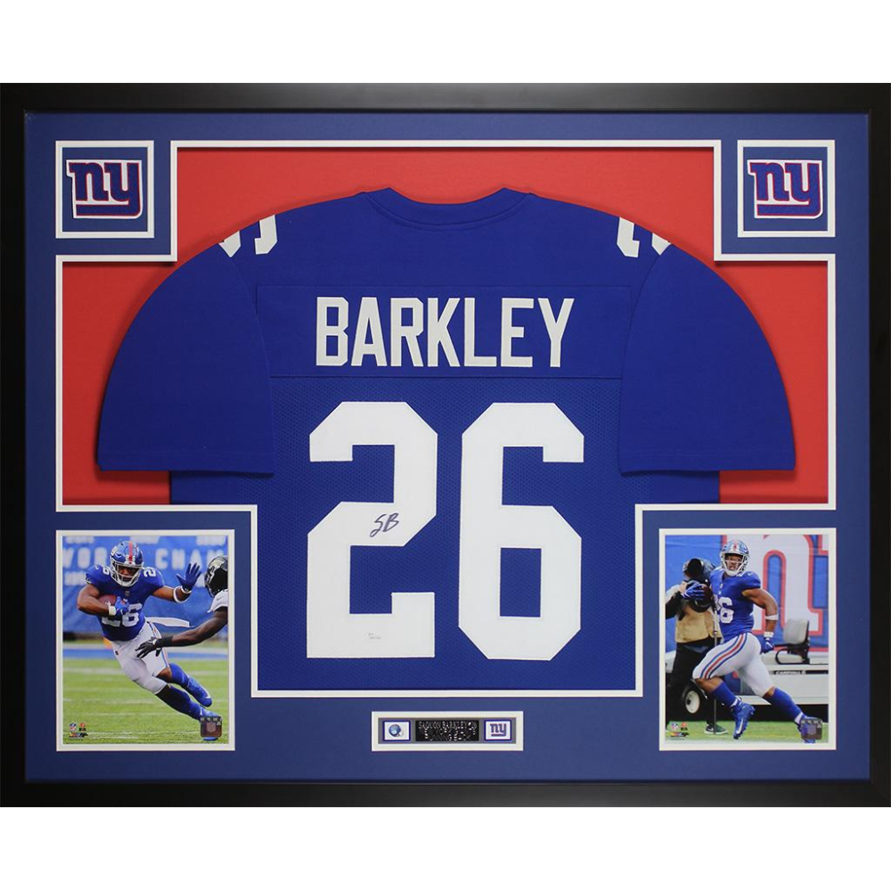 Saquon Barkley Signed Custom Framed Jersey Display (JSA) | Pristine Auction
