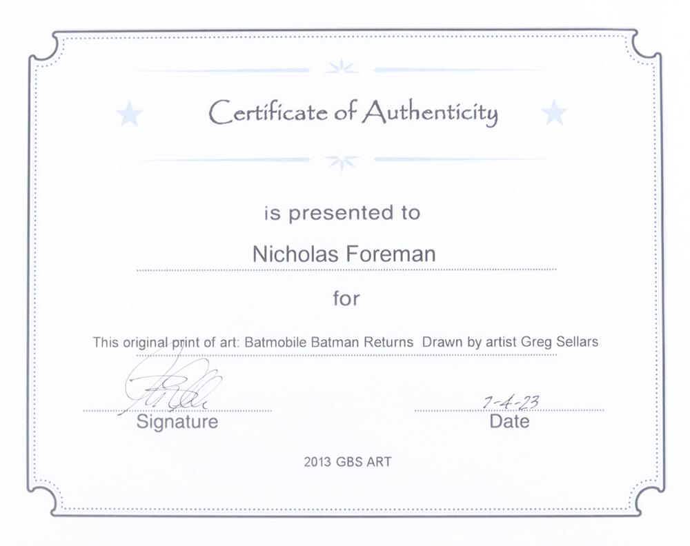 Greg Sellars Signed "Batman Returns" Batmobile Custom Framed Art Print ...